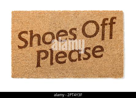 Shoes Off Welcome Mat Isolated On A White Background Stock Photo - Alamy