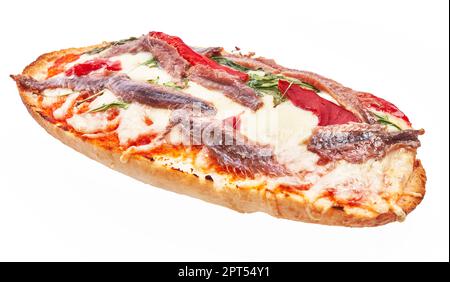 Single anchovies bread pizza over white isolated background Stock Photo ...