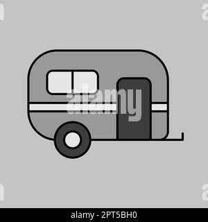Caravan trailer vector isolated grayscale icon. Camping sign. Graph ...