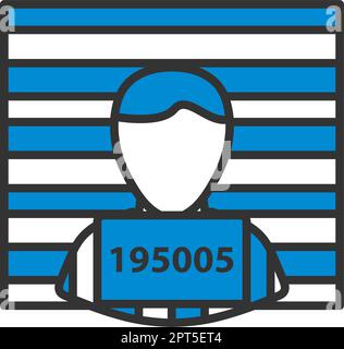 Prisoner in front of wall with scale icon. Black background with white ...