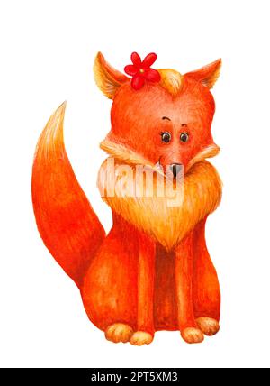 Red fox drawn in watercolor. Illustration of portrait on a white ...