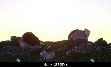 Stones and cosmonaut heads. Computer generated 3d render Stock Photo ...