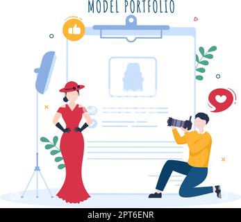 Model Portfolio Template Hand Drawn Cartoon Flat Illustration with ...