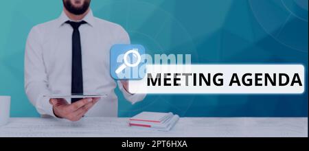 Inspiration showing sign Meeting Agenda. Word Written on An agenda sets ...
