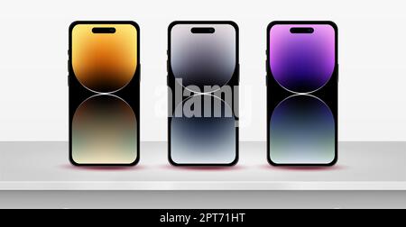 Modern smartphones standing on the table, white background - Vector ...