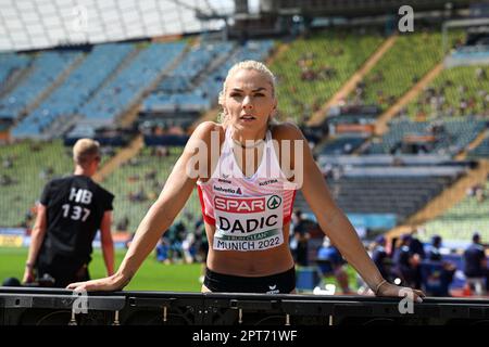 Ivona Dadic participating in the high jump of the European Athletics Championships in Munich ...