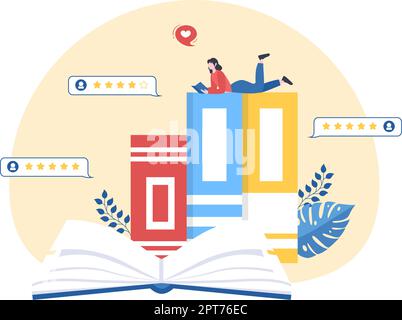 Book Review Template Hand Drawn Cartoon Flat Illustration with Reader ...