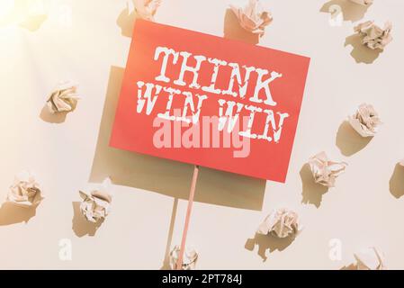 Hand writing sign Think Win Win. Concept meaning Business Strategy ...