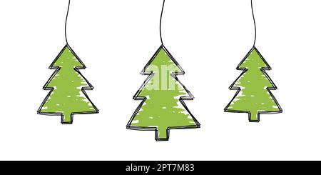 Tangled grungy scribble set of Christmas Pine Tree hand drawn with thin ...