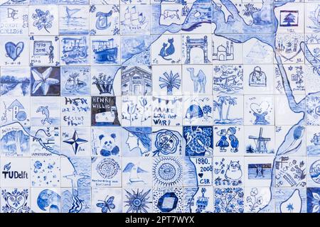 Netherlands, South Holland, Delft. Mural made from Delftware tiles at ...