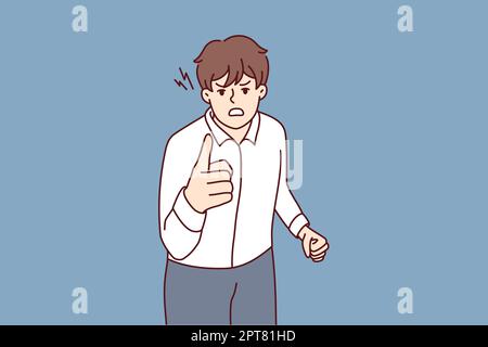Angry man point at screen accuse or blame someone. Furious guy threaten ...