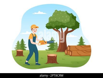People Tree Cutting and Timber with Truck, Chainsaw Wooden and Tools ...