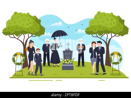 Funeral Ceremony in Grave of Sad People in Black Clothes Standing and ...