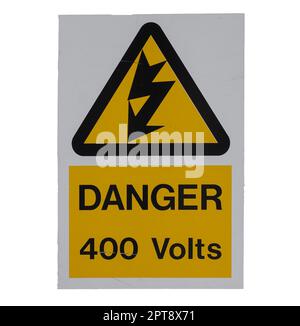 danger 400 volts warning of electrical shock sign isolated over white ...