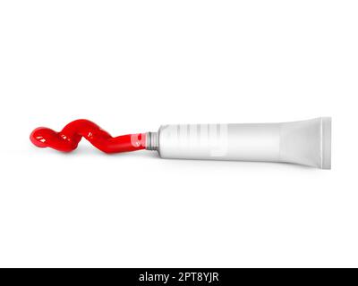 Red paint tin tube squeezed on white background isolated Stock Photo ...