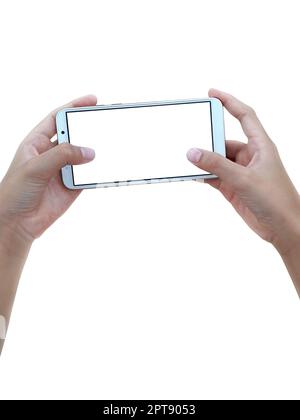 Two hands holding big screen smart phone, clipping path Stock Photo - Alamy