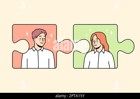 Jigsaw puzzles with man and woman connecting. Concept of couple ...