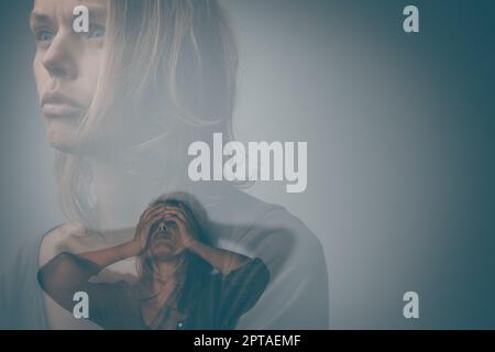 Depressed, anxious young woman facing harsh life situation, suffering ...
