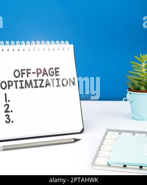 Conceptual caption Off Page Optimization. Business overview Website External Process Promotional ...