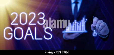 Sign displaying 2023 Goals, Business showcase A plan to do for ...