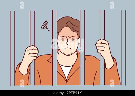 Angry man criminal behind jars in prison Stock Vector Image & Art - Alamy