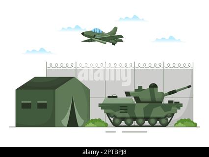 Military Army Force Template Hand Drawn Cute Cartoon Flat Illustration ...