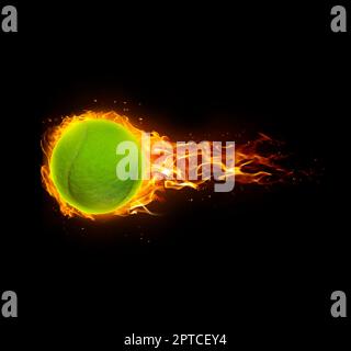 Tennis ball, on fire on black background Stock Photo - Alamy