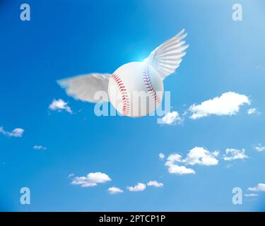 flying baseball on sun and sky background, ideas for baseball sport ...