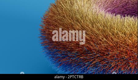 abstract background with iridescent color hairy object on blue ...