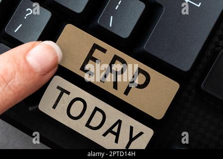 Text caption presenting Erp. Conceptual photo enterprise resource planning centralized database ...