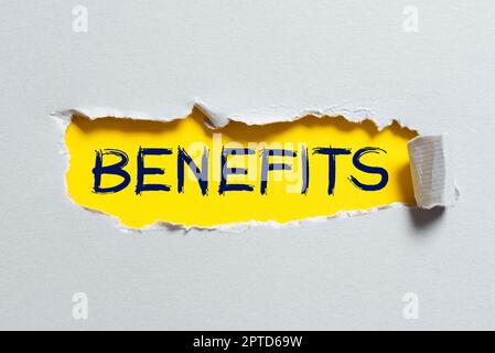 Writing note showing Benefits. Business photo showcasing Advantage ...