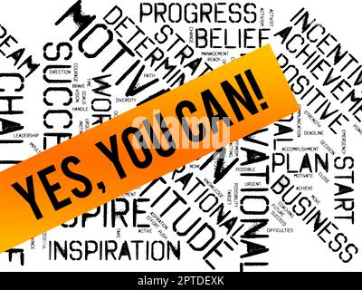 Big word cloud with yes you can words. Black and orange Stock Photo - Alamy
