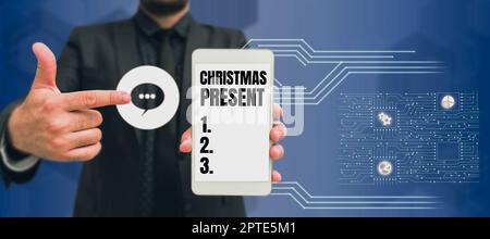 Writing displaying text Christmas Present, Business idea presented as a ...