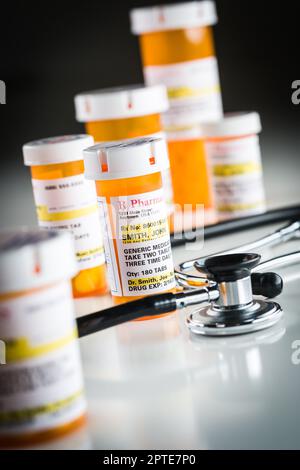 Non-Proprietary Medicine Prescription Bottles and Spilled Pills ...