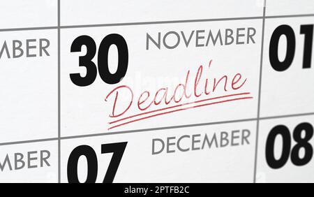 Deadline written on a calendar - November 30 Stock Photo - Alamy