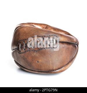 deflated vintage soccer leather ball on white background Stock Photo ...