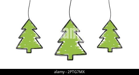 Tangled grungy scribble set of Christmas Pine Tree hand drawn with thin ...