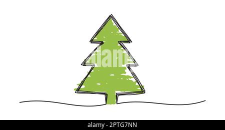 Tangled grungy scribble Christmas Pine Tree hand drawn with thin line ...