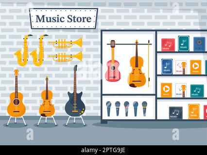 Music Store with Various Musical Instruments, CD, Cassette Tapes and ...