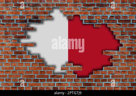 3D Flag of Malta behind the broken old stone wall background Stock ...