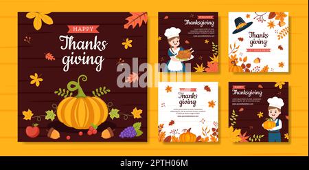 Happy Thanksgiving Celebration Social Media Stories Flat Cartoon Hand ...