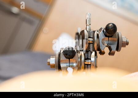 external fixation device on pelvic close up in patient with pelvic ...
