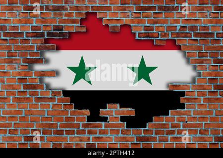 3D Flag of Syria behind the broken old stone wall background Stock ...
