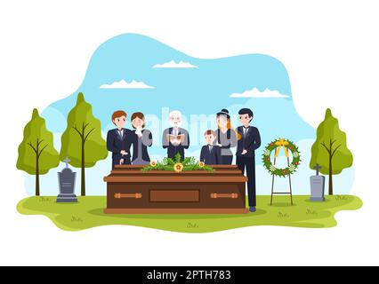 Funeral Ceremony in Grave of Sad People in Black Clothes Standing and ...