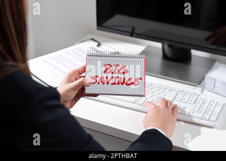 Text showing inspiration Big Savings. Internet Concept income not spent ...