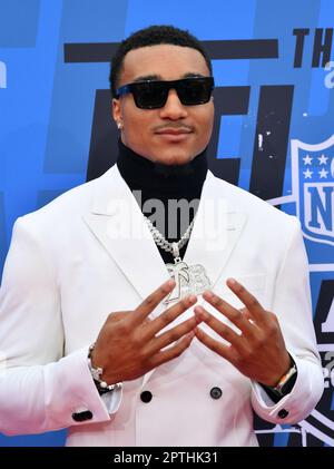 Brian Branch walks the red carpet of the 2023 NFL Draft at the National ...