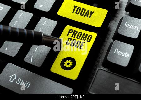 Text sign showing Promo Code, Business overview digital numbers that ...