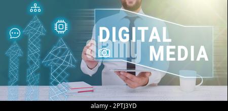 Text caption presenting Digital Media. Word for Accessing any digitized ...