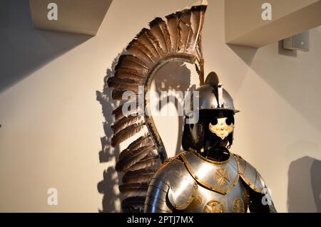 Medieval strong knight warrior chained in iron silvery strong metal ...