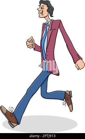 cartoon slim guy comic character walking coloring page Stock Vector ...